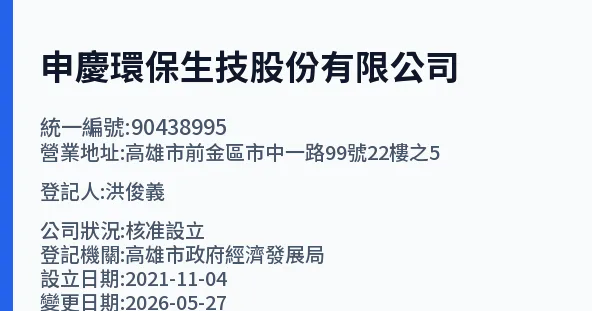 申慶環保生技股份有限公司的照片-統編 90438995(高雄市) 公司登記資料與營業項目詳細圖表