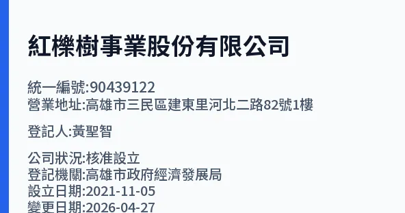 紅櫟樹事業股份有限公司的照片-統編 90439122(高雄市) 公司登記資料與營業項目詳細圖表