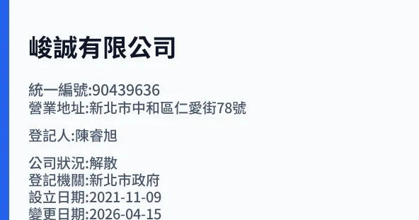峻誠有限公司的照片-統編 90439636(新北市) 公司登記資料與營業項目詳細圖表