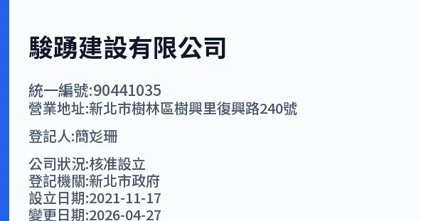 駿踴建設有限公司的照片-統編 90441035(新北市) 公司登記資料與營業項目詳細圖表