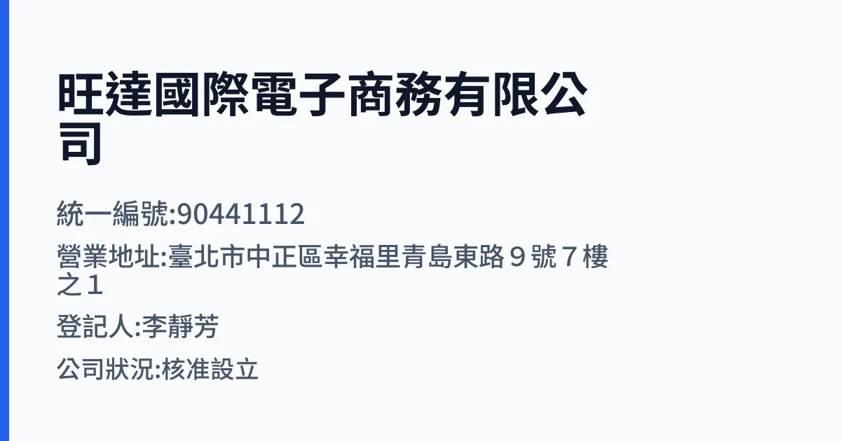 旺達國際電子商務有限公司 - 統編 90441112(臺北市) 公司登記資料與營業項目詳細圖表