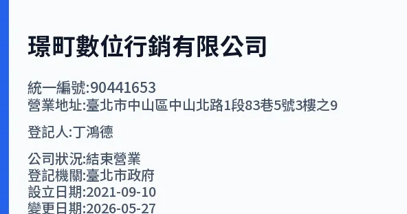 璟町數位行銷有限公司的照片-統編 90441653(臺北市) 公司登記資料與營業項目詳細圖表