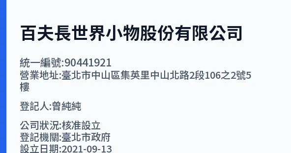 百夫長世界小物股份有限公司的照片-統編 90441921(臺北市) 公司登記資料與營業項目詳細圖表