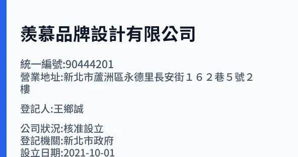 羨慕品牌設計有限公司的照片-統編 90444201(新北市) 公司登記資料與營業項目詳細圖表