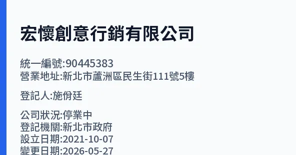 宏懷創意行銷有限公司的照片-統編 90445383(新北市) 公司登記資料與營業項目詳細圖表