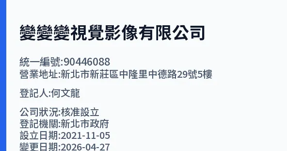 變變變視覺影像有限公司的照片-統編 90446088(新北市) 公司登記資料與營業項目詳細圖表