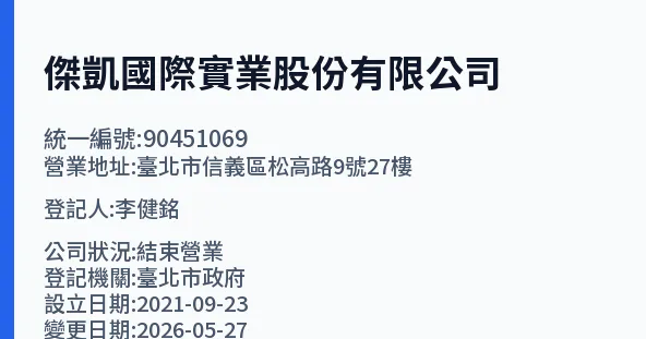傑凱國際實業股份有限公司的照片-統編 90451069(臺北市) 公司登記資料與營業項目詳細圖表