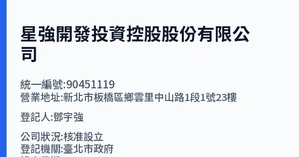 星強開發投資控股股份有限公司的照片-統編 90451119(新北市) 公司登記資料與營業項目詳細圖表