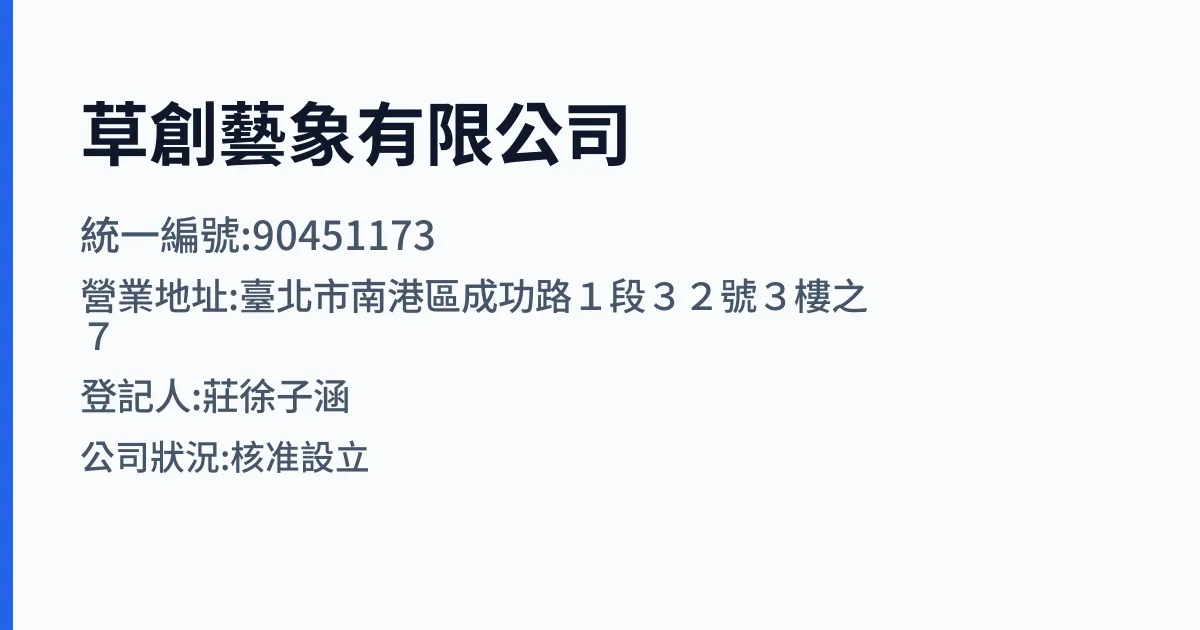 草創藝象有限公司 - 統編 90451173(臺北市) 公司登記資料與營業項目詳細圖表