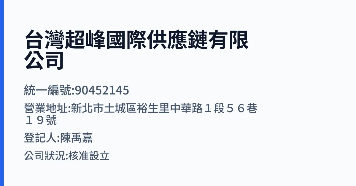 台灣超峰國際供應鏈有限公司 - 統編 90452145(新北市) 公司登記資料與營業項目詳細圖表