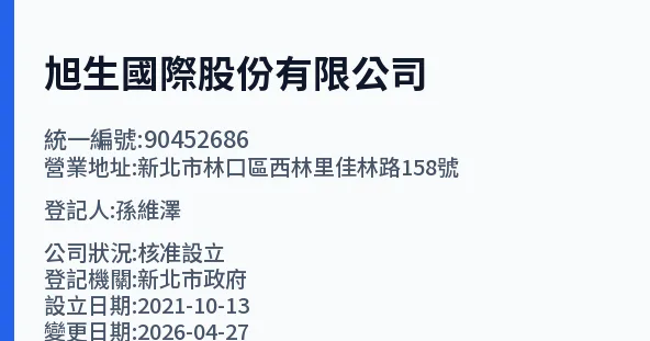 旭生國際股份有限公司的照片-統編 90452686(新北市) 公司登記資料與營業項目詳細圖表