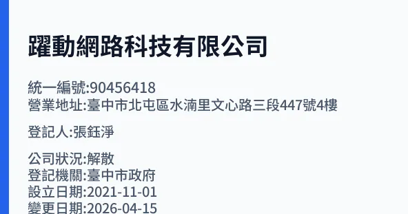 躍動網路科技有限公司的照片-統編 90456418(臺中市) 公司登記資料與營業項目詳細圖表