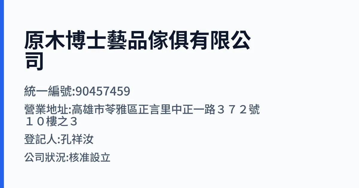 原木博士藝品傢俱有限公司 - 統編 90457459(高雄市) 公司登記資料與營業項目詳細圖表