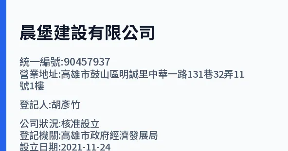 晨堡建設有限公司的照片-統編 90457937(高雄市) 公司登記資料與營業項目詳細圖表