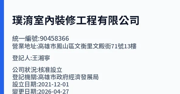 璞淯室內裝修工程有限公司的照片-統編 90458366(高雄市) 公司登記資料與營業項目詳細圖表