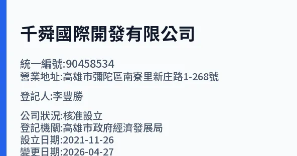 千舜國際開發有限公司的照片-統編 90458534(高雄市) 公司登記資料與營業項目詳細圖表