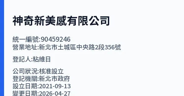 神奇新美感有限公司的照片-統編 90459246(新北市) 公司登記資料與營業項目詳細圖表
