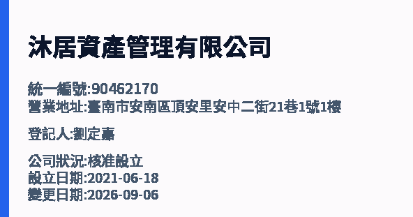 沐居資產管理有限公司的照片-統編 90462170 公司登記資料與營業項目詳細圖表