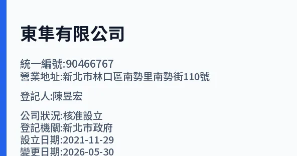東隼有限公司的照片-統編 90466767(新北市) 公司登記資料與營業項目詳細圖表