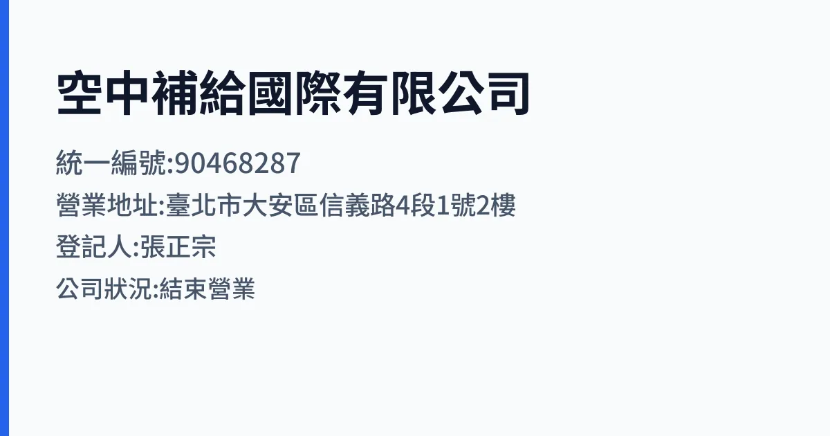 空中補給國際有限公司 - 統編 90468287(臺北市) 公司登記資料與營業項目詳細圖表