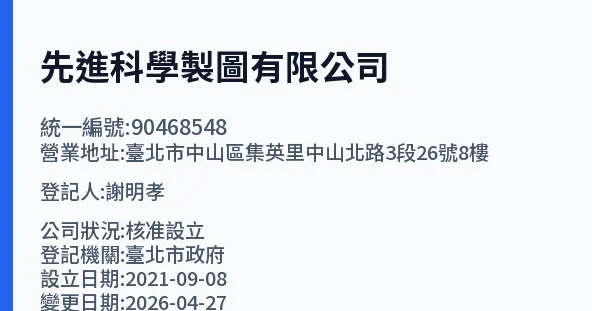先進科學製圖有限公司的照片-統編 90468548(臺北市) 公司登記資料與營業項目詳細圖表