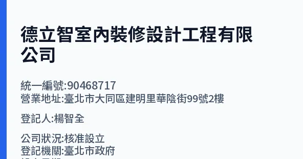 德立智室內裝修設計工程有限公司的照片-統編 90468717(臺北市) 公司登記資料與營業項目詳細圖表