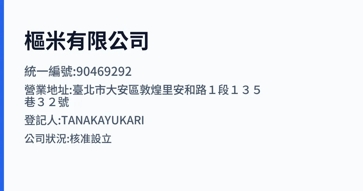 樞米有限公司 - 統編 90469292(臺北市) 公司登記資料與營業項目詳細圖表