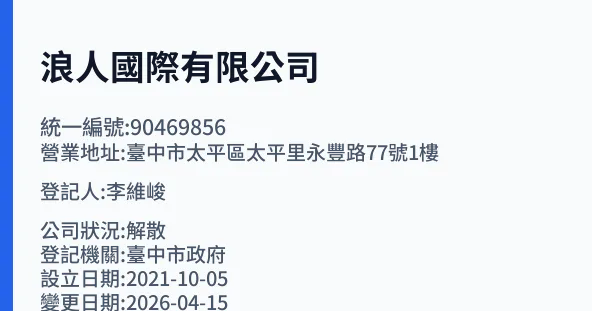 浪人國際有限公司的照片-統編 90469856(臺中市) 公司登記資料與營業項目詳細圖表