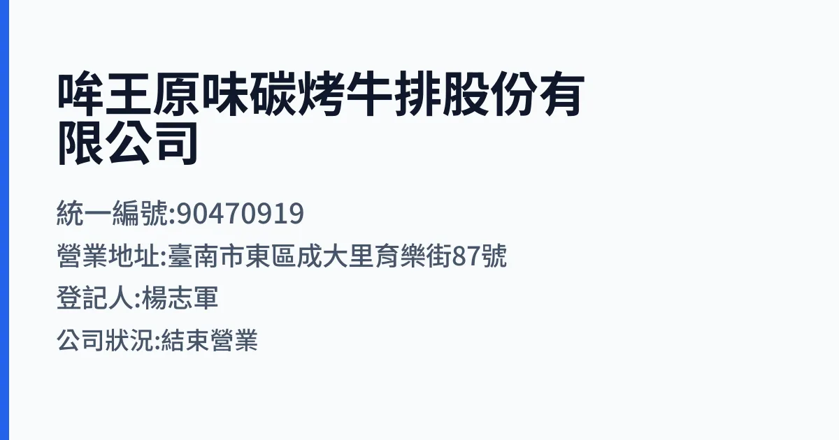 哞王原味碳烤牛排股份有限公司 - 統編 90470919(臺南市) 公司登記資料與營業項目詳細圖表