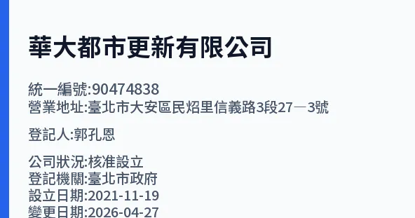 華大都市更新有限公司的照片-統編 90474838(臺北市) 公司登記資料與營業項目詳細圖表