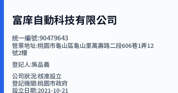 富庠自動科技有限公司的照片-統編 90479643(桃園市) 公司登記資料與營業項目詳細圖表