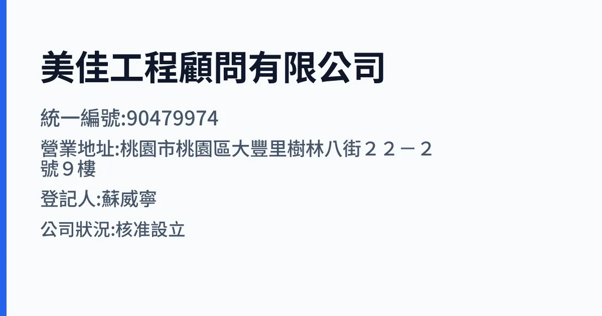 美佳工程顧問有限公司 - 統編 90479974(桃園市) 公司登記資料與營業項目詳細圖表