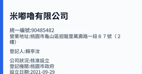 米嘟嚕有限公司的照片-統編 90485482(桃園市) 公司登記資料與營業項目詳細圖表