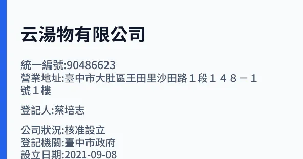 云湯物有限公司的照片-統編 90486623(臺中市) 公司登記資料與營業項目詳細圖表