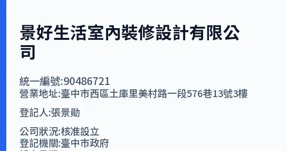 景好生活室內裝修設計有限公司的照片-統編 90486721(臺中市) 公司登記資料與營業項目詳細圖表