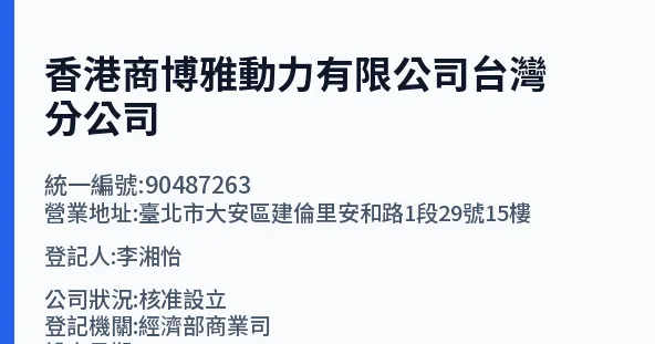 香港商博雅動力有限公司台灣分公司的照片-統編 90487263(臺北市) 公司登記資料與營業項目詳細圖表