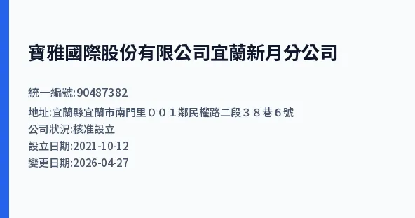 寶雅國際股份有限公司宜蘭新月分公司的照片-統編 90487382(宜蘭縣) 公司登記資料與營業項目詳細圖表