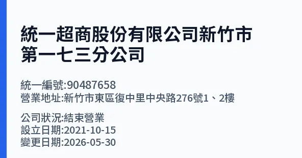 統一超商股份有限公司新竹市第一七三分公司的照片-統編 90487658(新竹市) 公司登記資料與營業項目詳細圖表