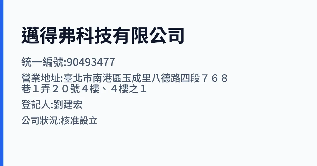 邁得弗科技有限公司 - 統編 90493477(臺北市) 公司登記資料與營業項目詳細圖表