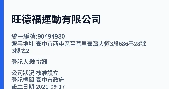 旺德福運動有限公司的照片-統編 90494980(臺中市) 公司登記資料與營業項目詳細圖表