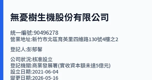 無憂樹生機股份有限公司的照片-統編 90496278(新竹市) 公司登記資料與營業項目詳細圖表