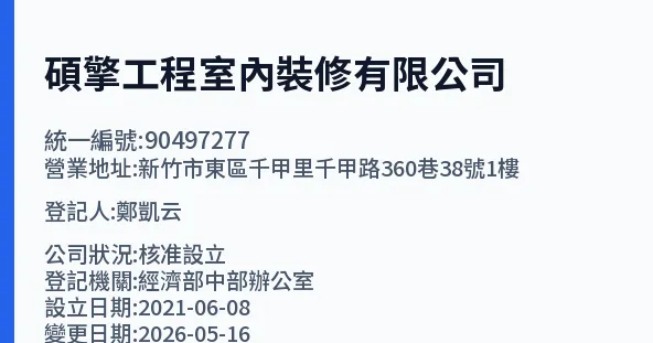 碩擎工程室內裝修有限公司的照片-統編 90497277(新竹市) 公司登記資料與營業項目詳細圖表