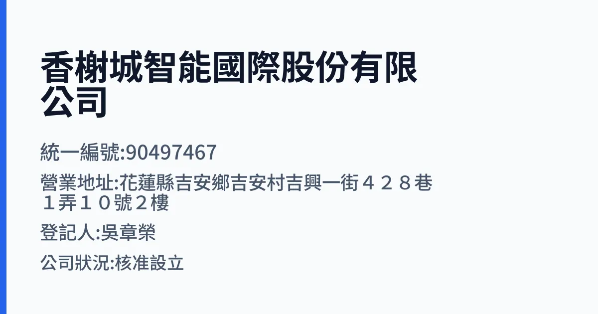 香榭城智能國際股份有限公司 - 統編 90497467(花蓮縣) 公司登記資料與營業項目詳細圖表