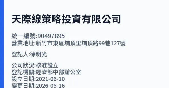 天際線策略投資有限公司的照片-統編 90497895(新竹市) 公司登記資料與營業項目詳細圖表