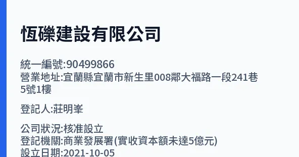 恆礫建設有限公司的照片-統編 90499866(宜蘭縣) 公司登記資料與營業項目詳細圖表