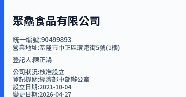 聚鱻食品有限公司的照片-統編 90499893(基隆市) 公司登記資料與營業項目詳細圖表