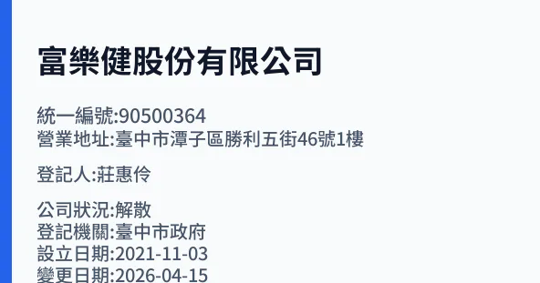 富樂健股份有限公司的照片-統編 90500364(臺中市) 公司登記資料與營業項目詳細圖表