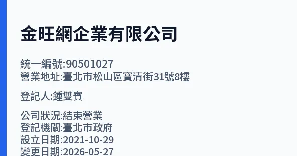 金旺網企業有限公司的照片-統編 90501027(臺北市) 公司登記資料與營業項目詳細圖表