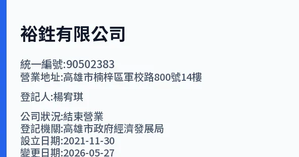裕鉎有限公司的照片-統編 90502383(高雄市) 公司登記資料與營業項目詳細圖表