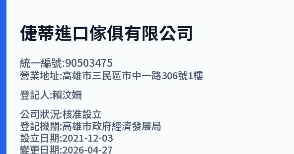倢蒂進口傢俱有限公司的照片-統編 90503475(高雄市) 公司登記資料與營業項目詳細圖表